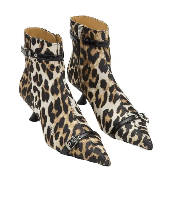 GANNI Printed Pointed-toe Ankle Boots