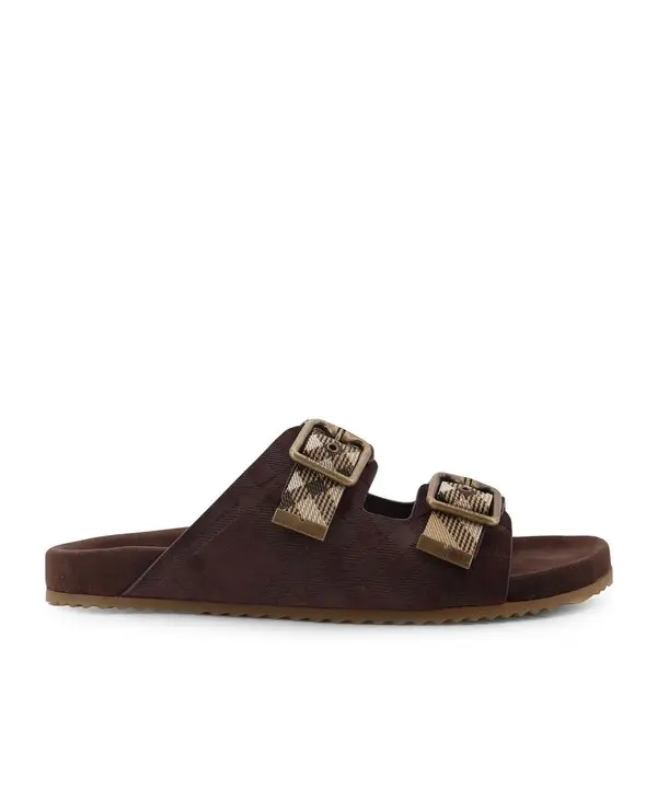 Burberry Double Buckle Checked Slides - Black