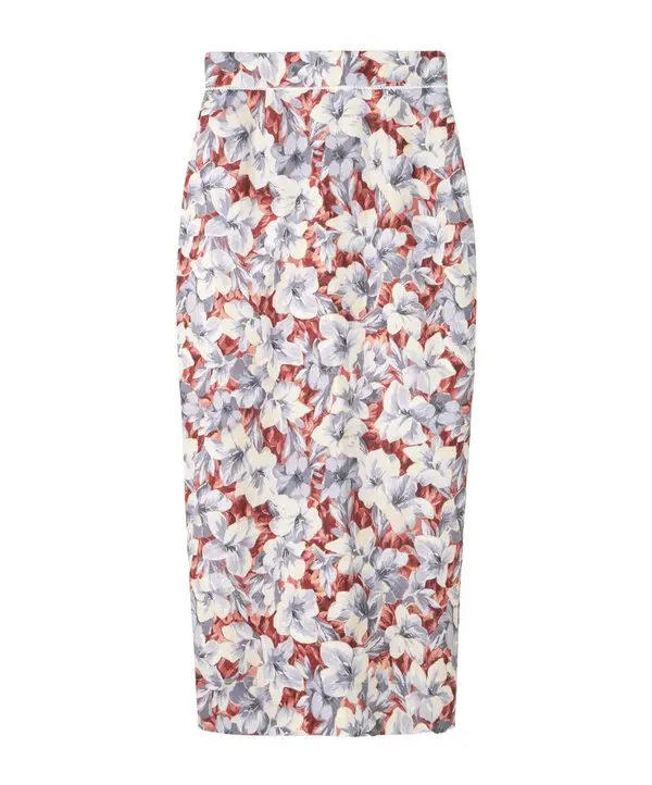 Posse Emma Lace-trimmed Floral-print Linen Midi Skirt - White