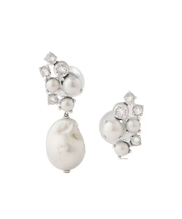 Givenchy Crystal Pearl Asymmetric Earrings - White/silver