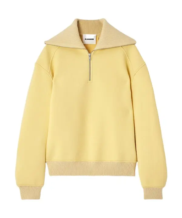 JIL SANDER Oversized Wool-blend Sweatshirt With Half-zip - Yellow