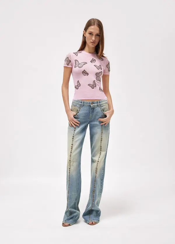 Blumarine Butterfly Embellished Semi-sheer T-shirt