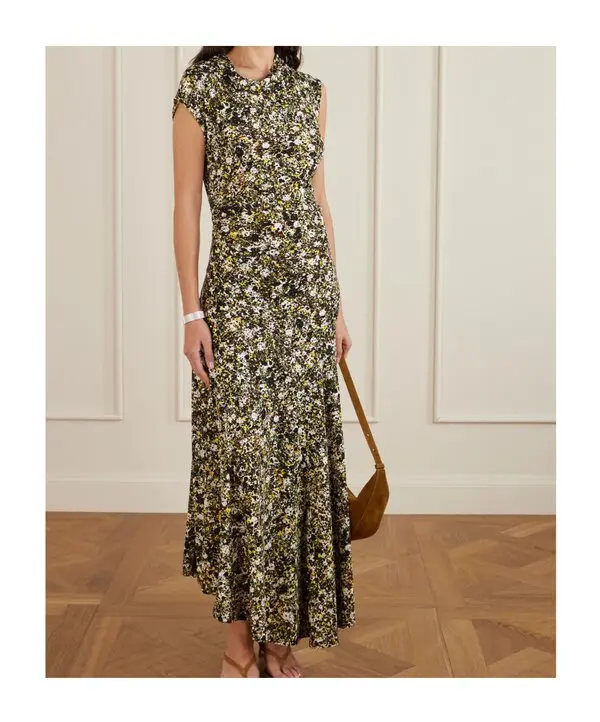 Proenza Schouler Tamara Asymmetric Draped Printed Jersey Maxi Dress - Green