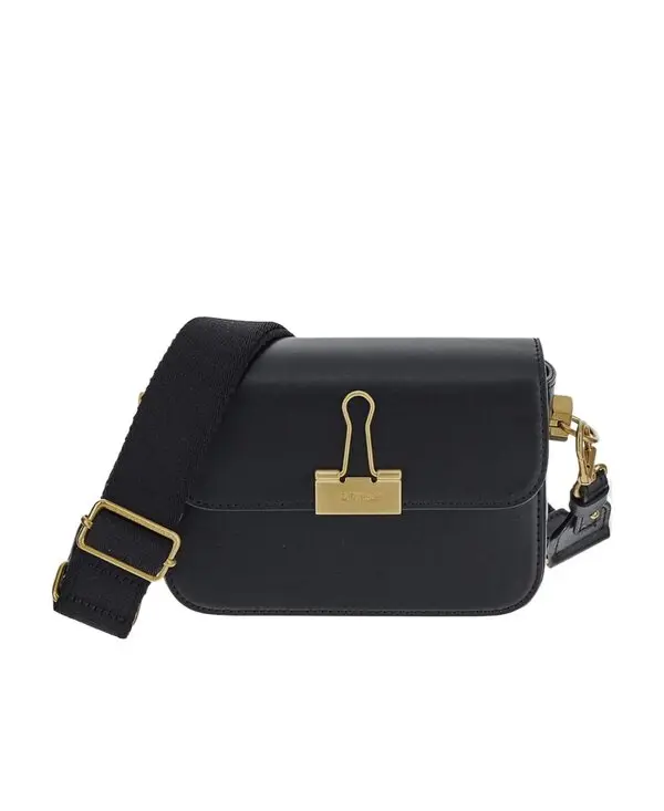 Off-White Binder Foldover Top Shoulder Bag - Black