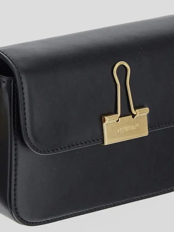 Off-White Binder Foldover Top Shoulder Bag - Black
