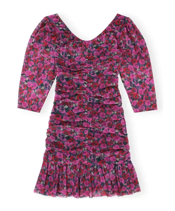 GANNI Floral Print Ruched Mini Dress