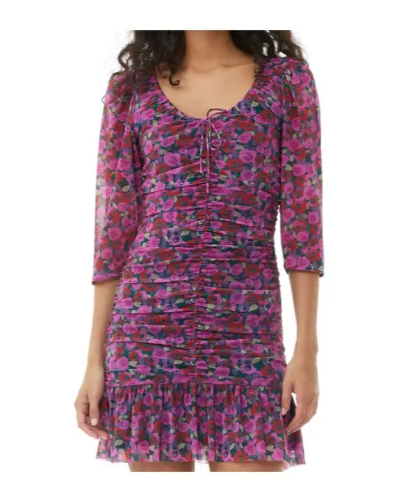 GANNI Floral Print Ruched Mini Dress