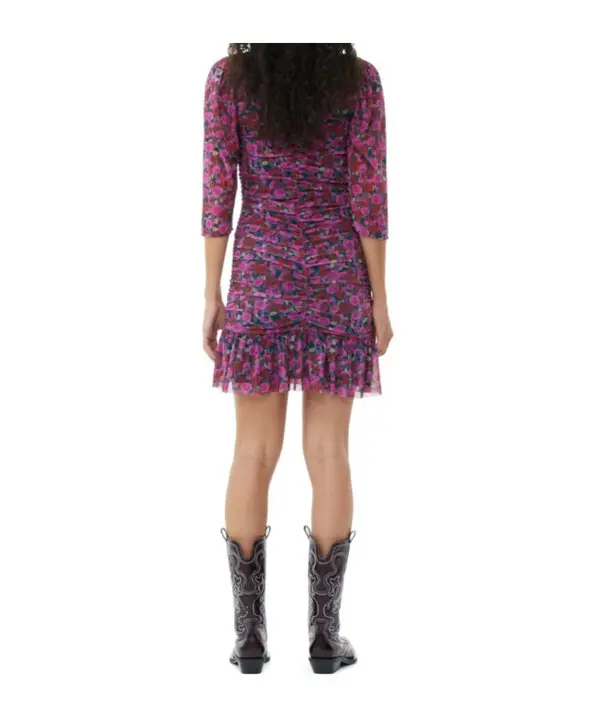 GANNI Floral Print Ruched Mini Dress