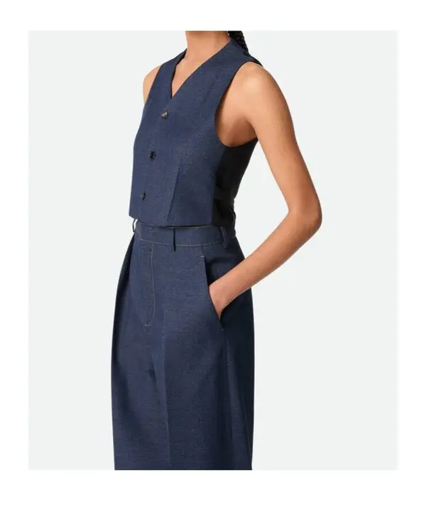 Bottega Veneta Melange Wool Drill Gilet Indigo Denim Effect