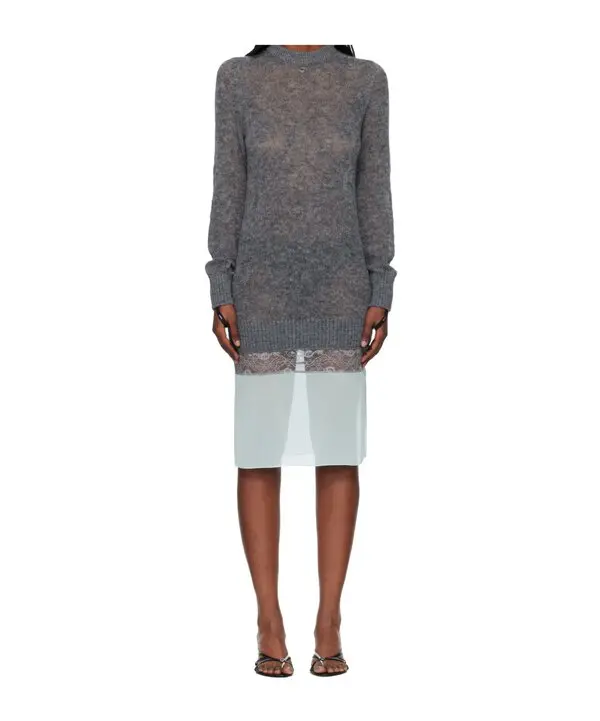Coperni Round Neck Ribbed Midi Dress With Lace Trim
