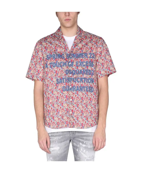 Dsquared2 Logo Floral Printed Bowling Shirt