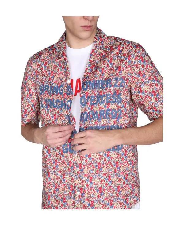 Dsquared2 Logo Floral Printed Bowling Shirt