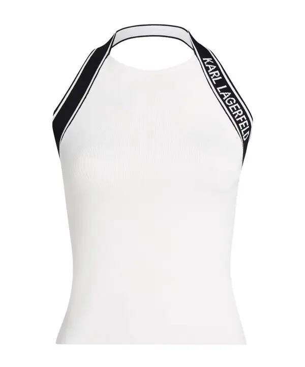 Karl Lagerfeld Logo-jacquard Halter Neck Top - White/black