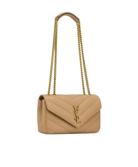 Saint Laurent Loulou Matelassé Small Shoulder Bag - Nude
