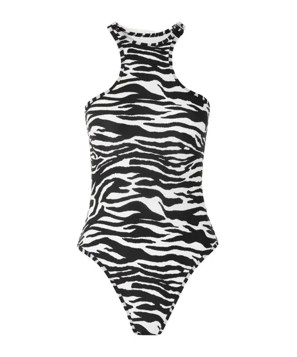 Attico Zebra-print High-neck One-piece Swimsuit - Black