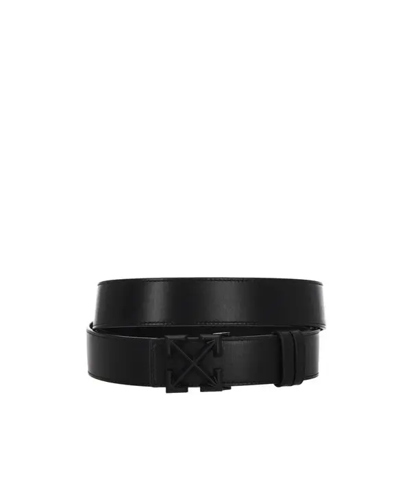 Off-White Arrow Logo Plaque Leather Belt - Black