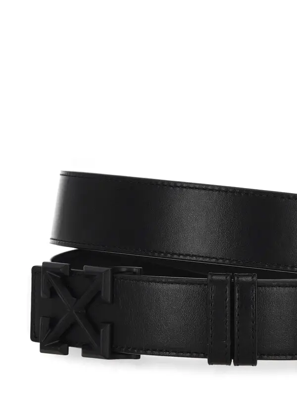 Off-White Arrow Logo Plaque Leather Belt - Black