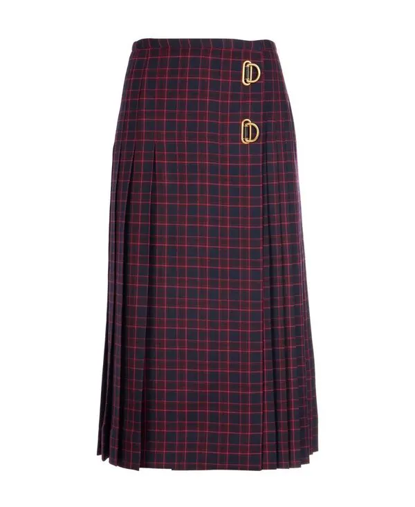 Burberry Checked Wool Pleated Skirt