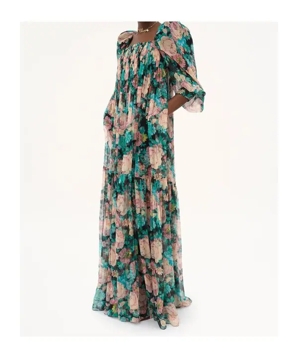 Chloé Silk Tulle Puff Sleeve Long Dress