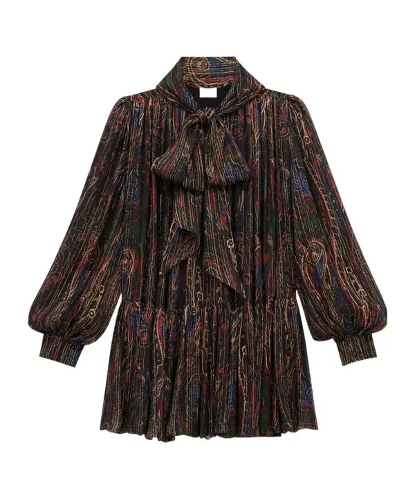 Saint Laurent Lavallière Paisley Long-sleeved Dress