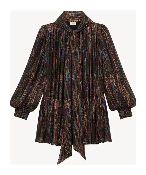 Saint Laurent Lavallière Paisley Long-sleeved Dress