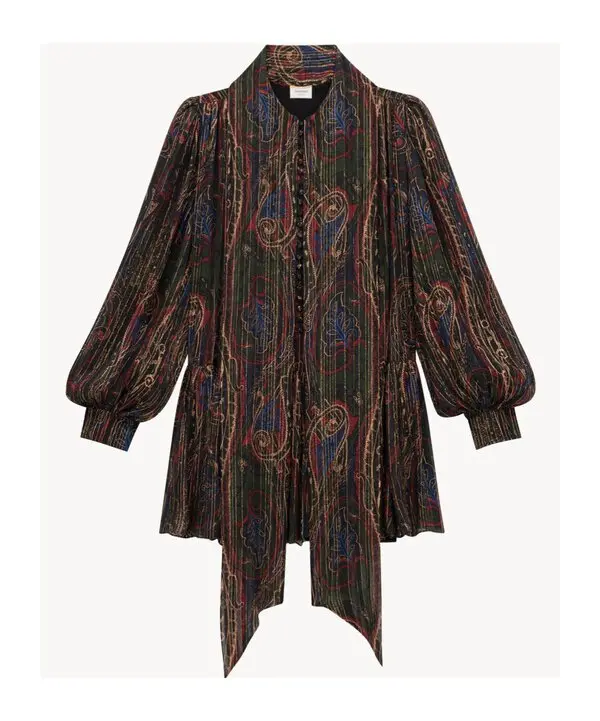 Saint Laurent Lavallière Paisley Long-sleeved Dress