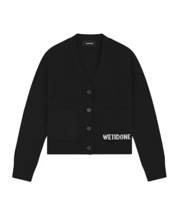 We11Done Long-sleeved V-neck Cardigan With Contrasting Logo - Black