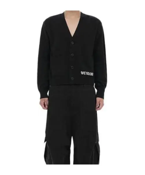We11Done Long-sleeved V-neck Cardigan With Contrasting Logo - Black