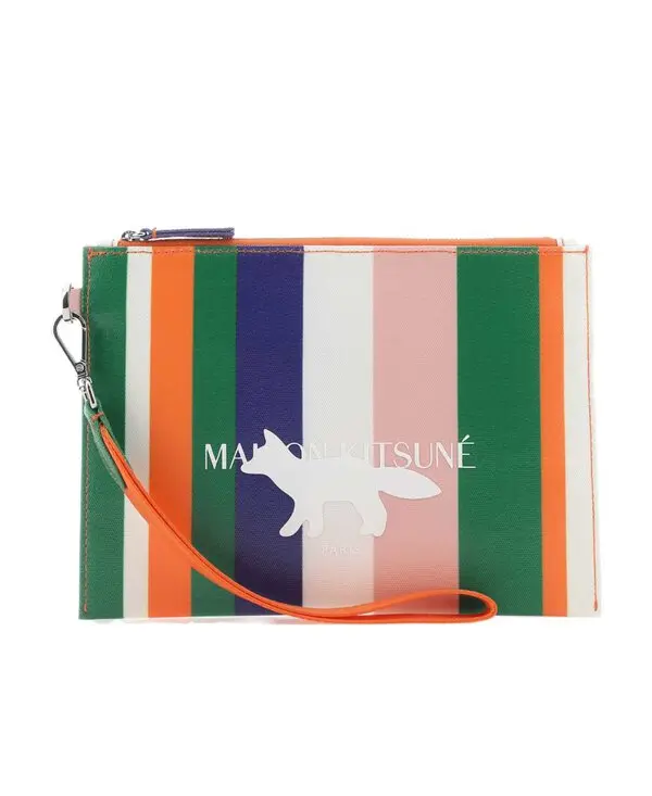 Maison Kitsuné Striped Canvas Logo Pouch
