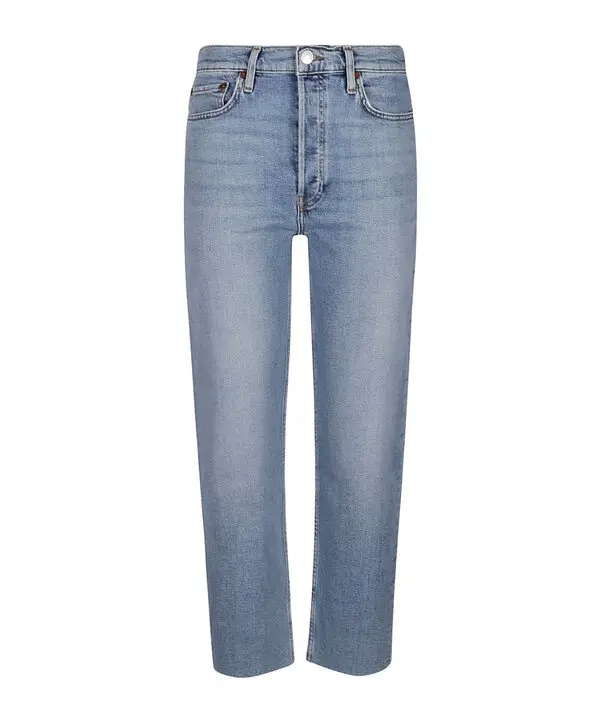 RE/DONE Straight Leg Cropped Jeans With Raw Edge Hem - No