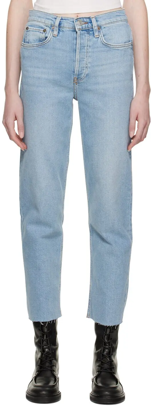 RE/DONE Straight Leg Cropped Jeans With Raw Edge Hem