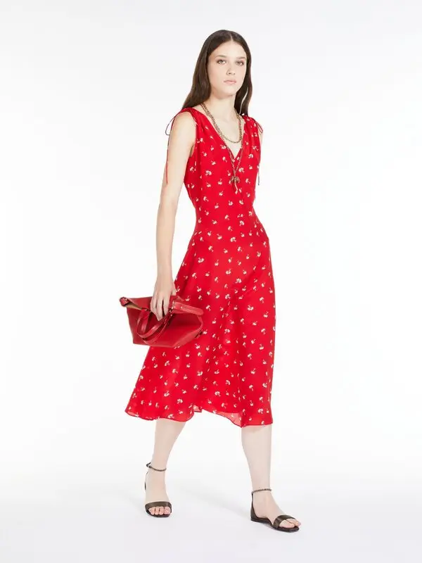 Max Mara Sleeveless V-neck Dress With Shoulder Drawstrings
