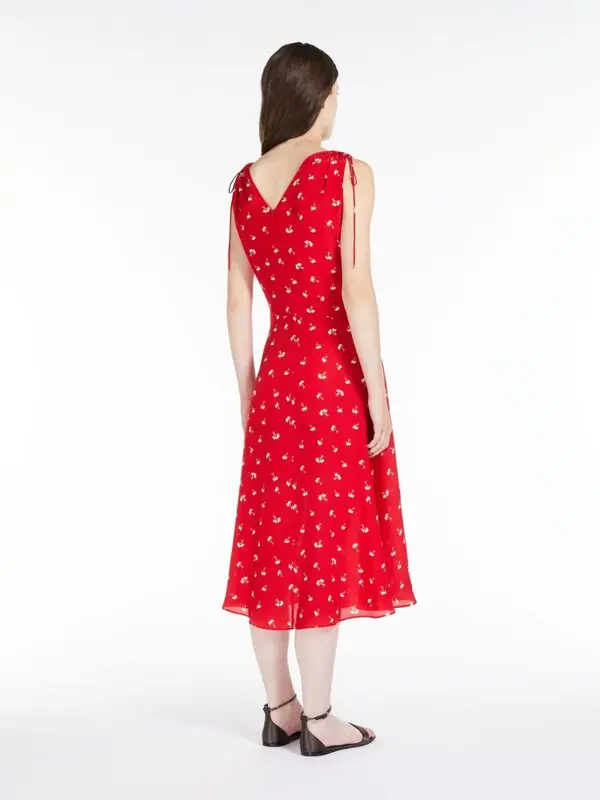 Max Mara Sleeveless V-neck Dress With Shoulder Drawstrings
