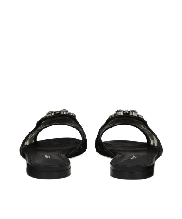 Dolce & Gabbana Bianca Lace Slides With Embellished Detail - Black