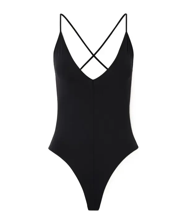 Wardrobe.NYC V-neck Bodysuit With Thong Back - Black