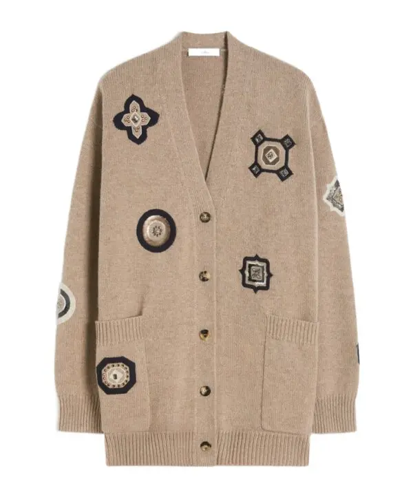Max Mara Embellished V-neck Cardigan - Sand-colored