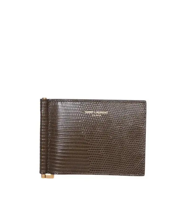 Saint Laurent Bill Clip Logo Embossed Wallet - Brown