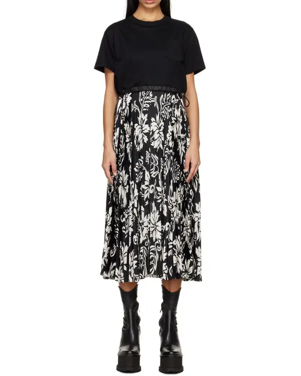 Sacai Floral-print Pleated Midi Dress