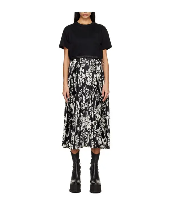 Sacai Floral-print Pleated Midi Dress