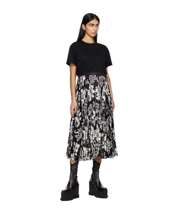 Sacai Floral-print Pleated Midi Dress