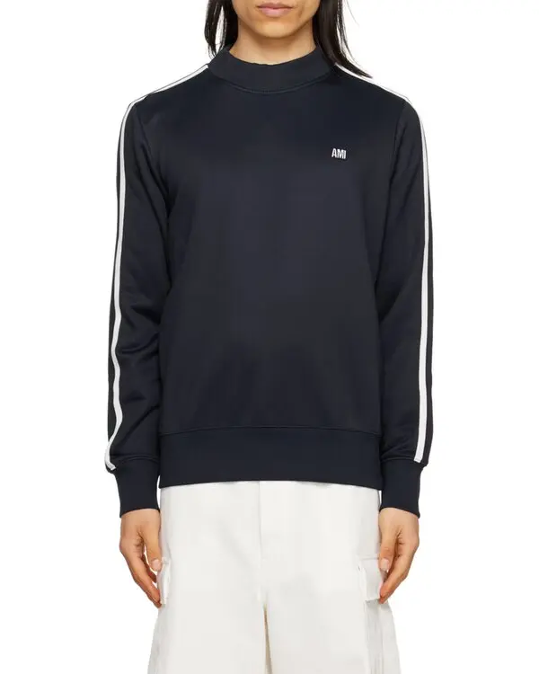 Ami Embroidered Logo Sweatshirt With Side Stripes - Black