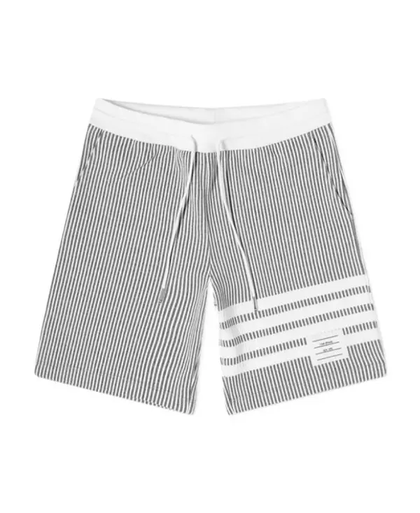 Thom Browne Seersucker Drawstring Shorts With Four Bar Stripes