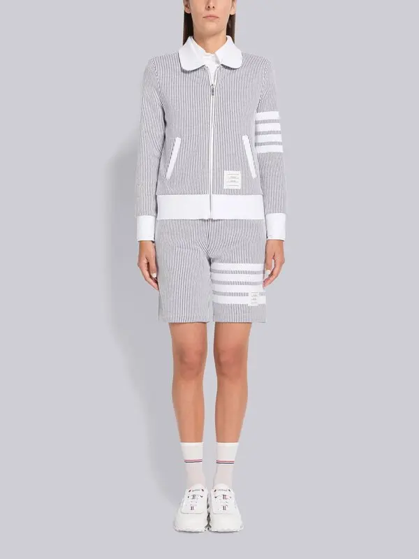 Thom Browne Seersucker Drawstring Shorts With Four Bar Stripes