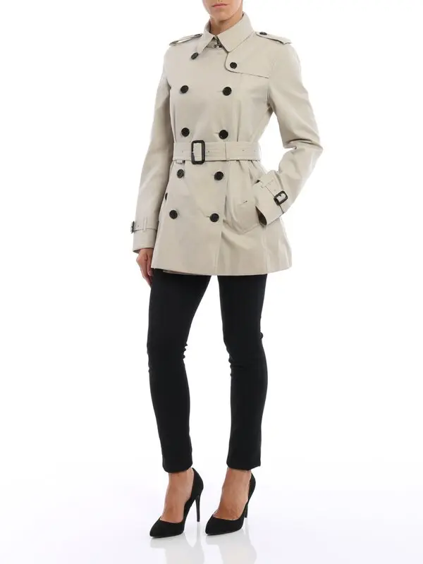 Burberry Double-breasted Short Windbreaker With Belted Waist - Nude