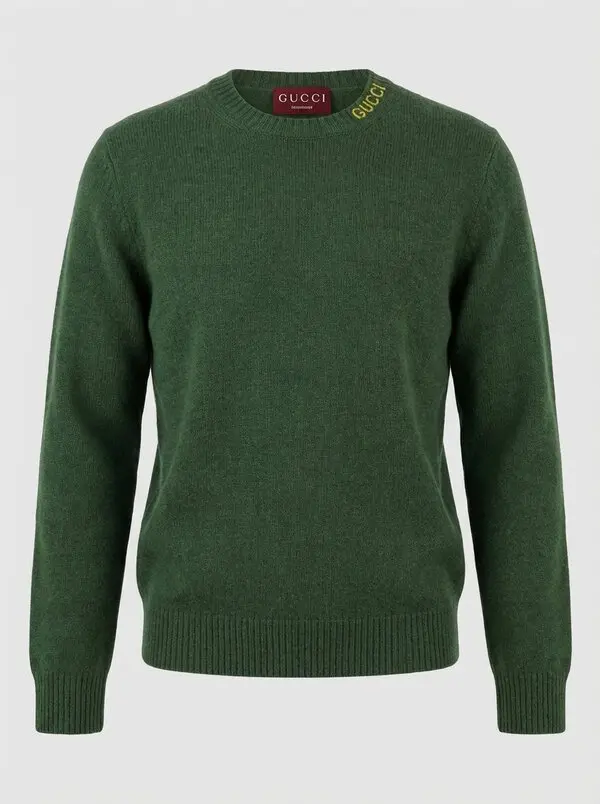 Gucci Felted Wool Knit Sweater With Intarsia - Dark Green