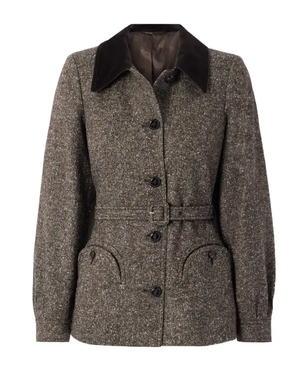 BLAZÉ MILANO Sarissa Belted Velvet-trimmed Tweed Jacket - Brown