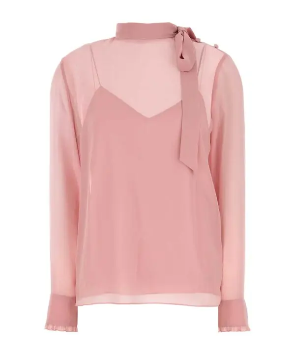 Gucci Georgette Tie-detailed Long Sleeve Top - Pink