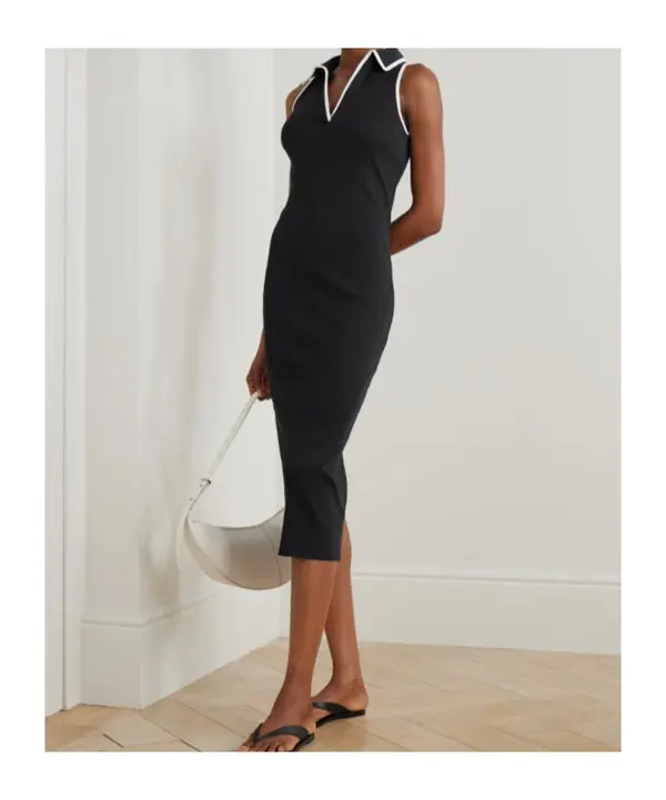 Veronica Beard Darien Ribbed Sleeveless Dress With Contrast Trim - Black
