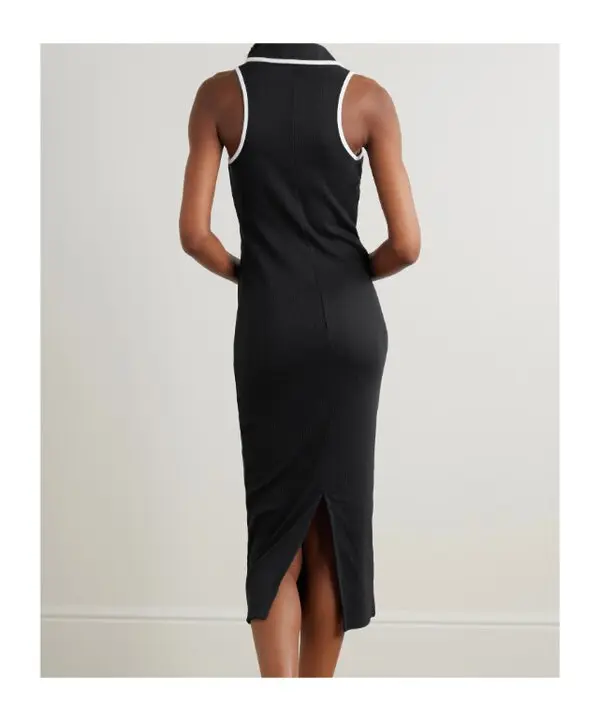 Veronica Beard Darien Ribbed Sleeveless Dress With Contrast Trim - Black