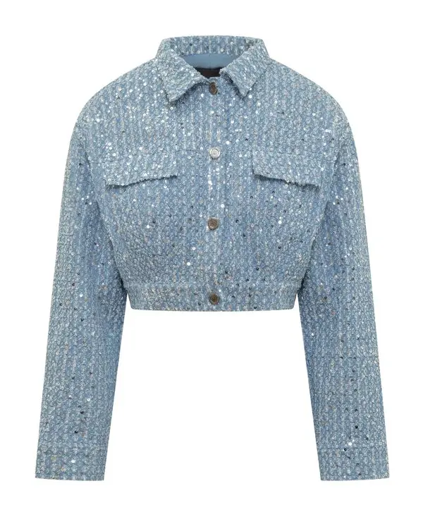 ROTATE BY BIRGER CHRISTENSEN Embellished Cropped Denim Jacket